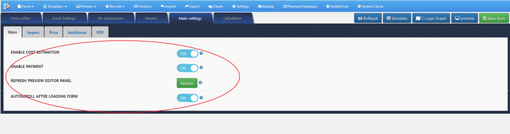 Form Main Settings Php Cost Estimator Form Builder By Zigaform